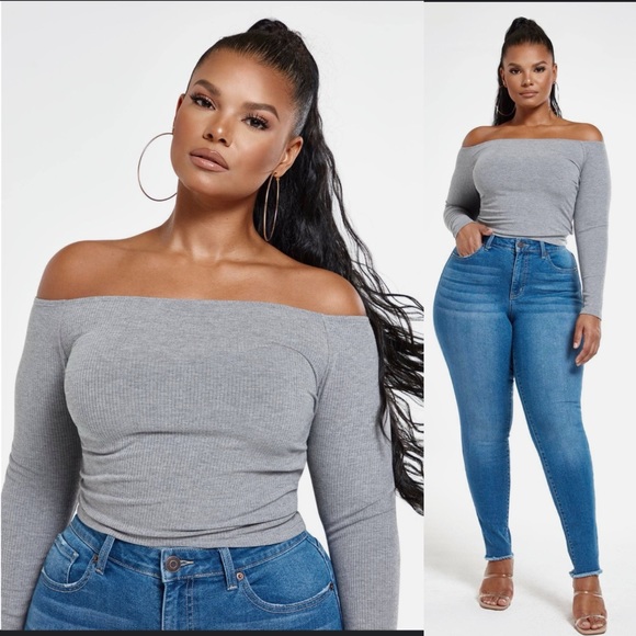Fashion to Figure | Tops | Fashion To Figure Grey Ribbed Off The ...